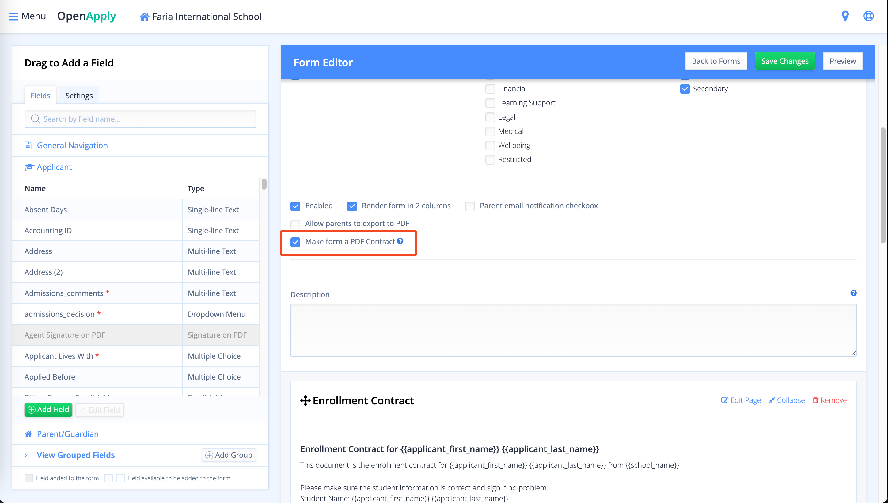 Enrolment Contract - Signature on PDF – OpenApply Help Centre