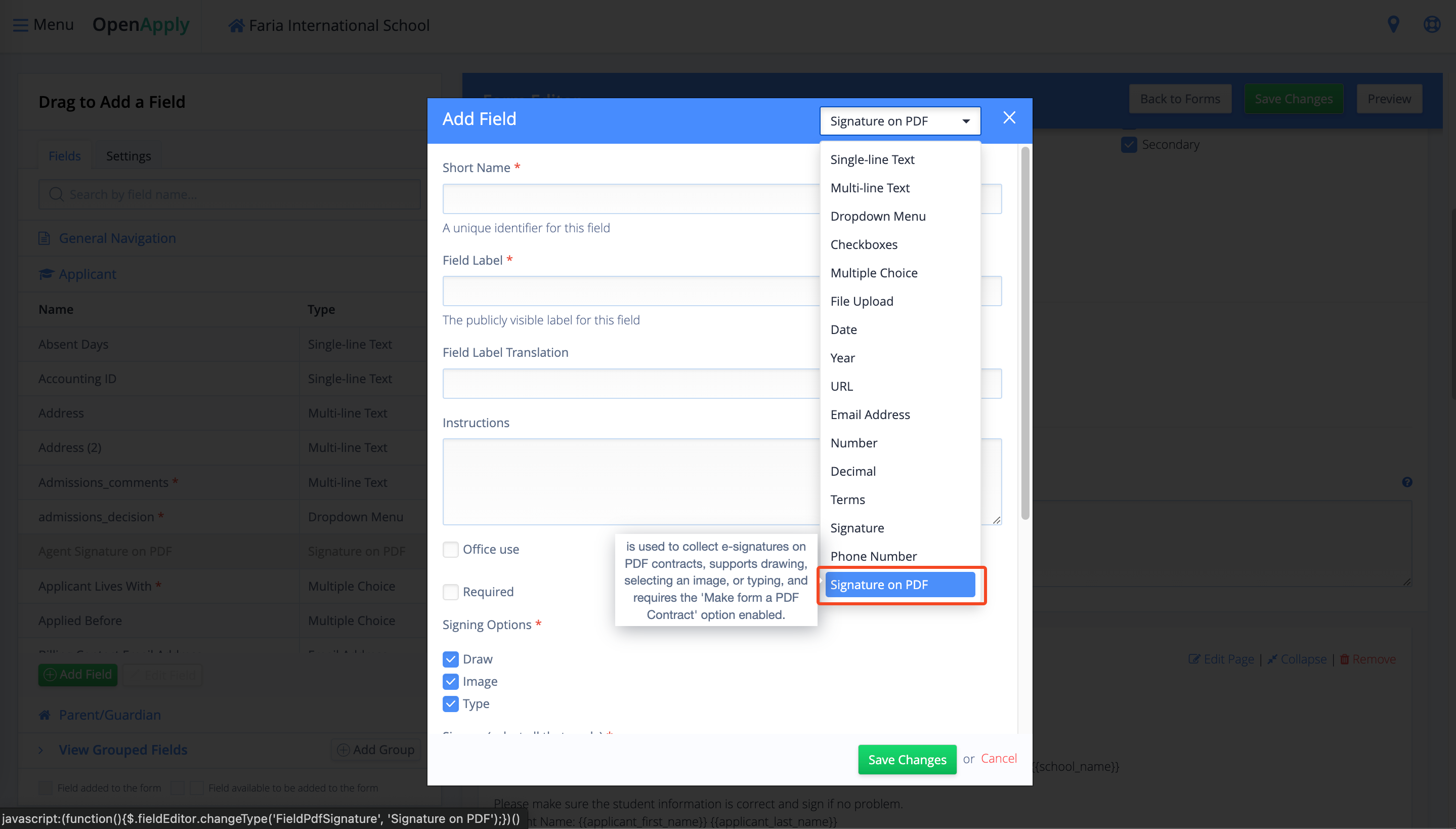 Enrolment Contract - Signature on PDF – OpenApply Help Centre